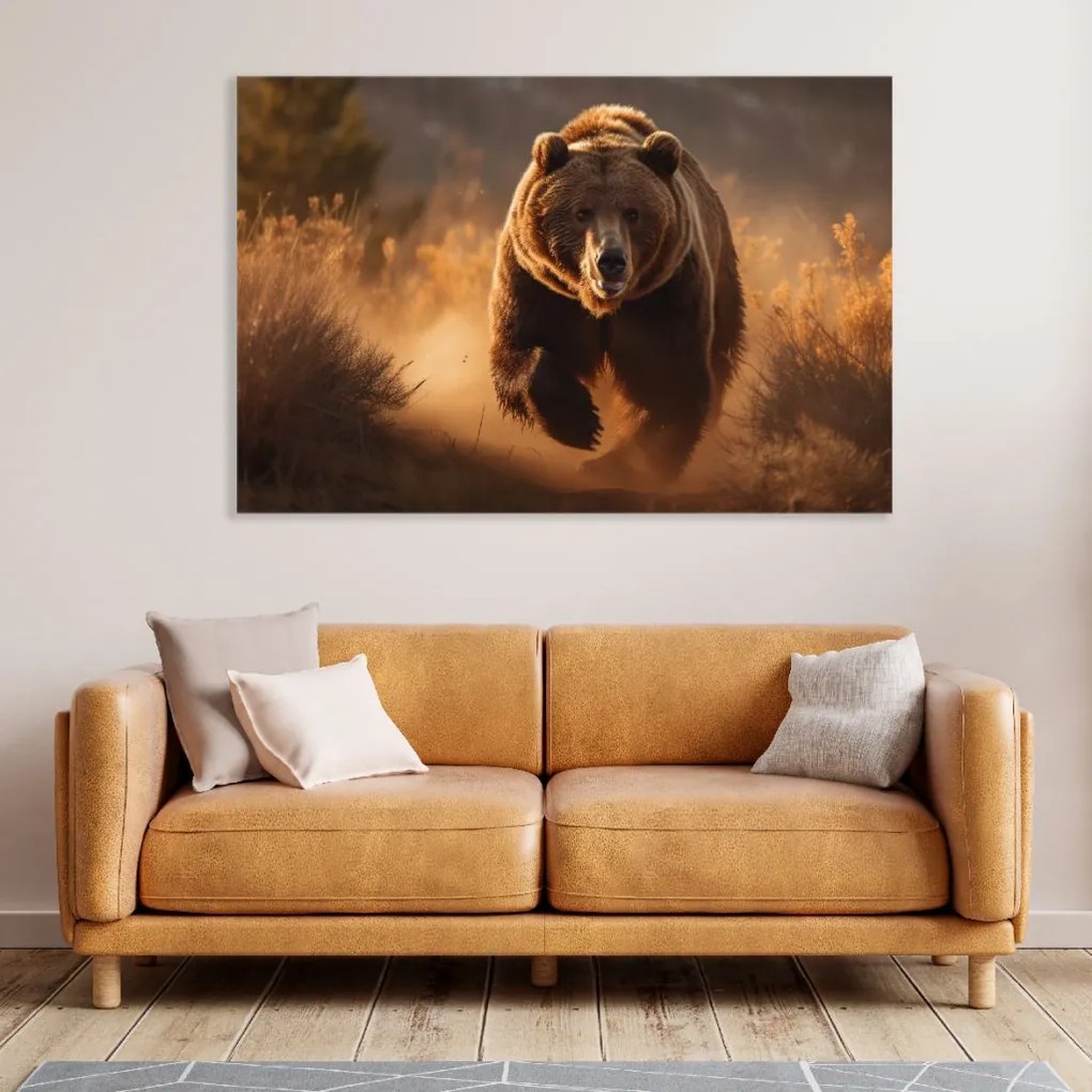 Obraz na plátně - Medvěd běžící v divoké přírodě FeelHappy.cz Velikost obrazu: 90 x 60 cm