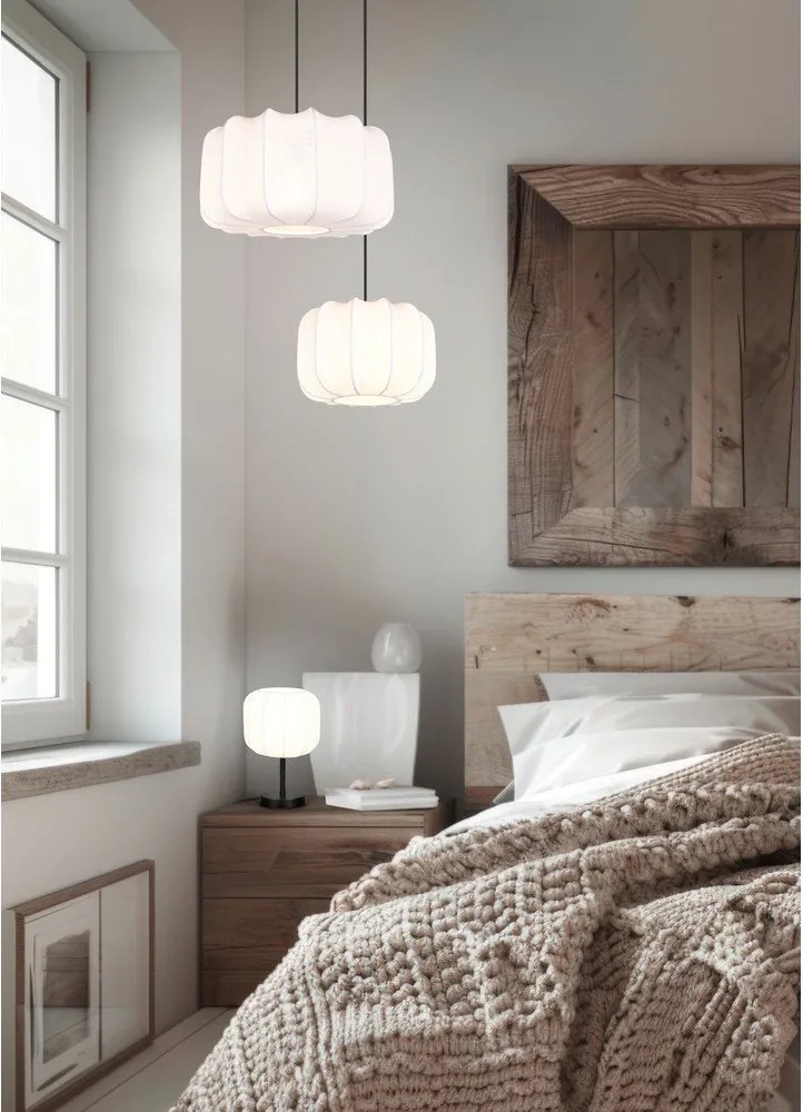 Bílá/matně černá kovová stolní lampa s textilním stínidlem (výška 30 cm) Madleine – Reality