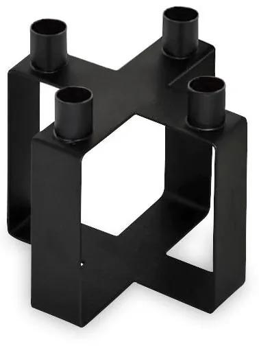 novoform Designový svícen Frame X Cubic Black, černá barva, kov
