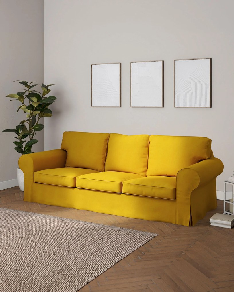 Potah na pohovku IKEA  Ektorp 3-místná, rozkládací STARÝ MODEL PIXBO barva žlutá látka pletený vzor
