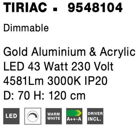 Nova Luce Závěsné LED svítidlo TIRIAC zlatý hliník a akryl 43W 3000K stmívatelné