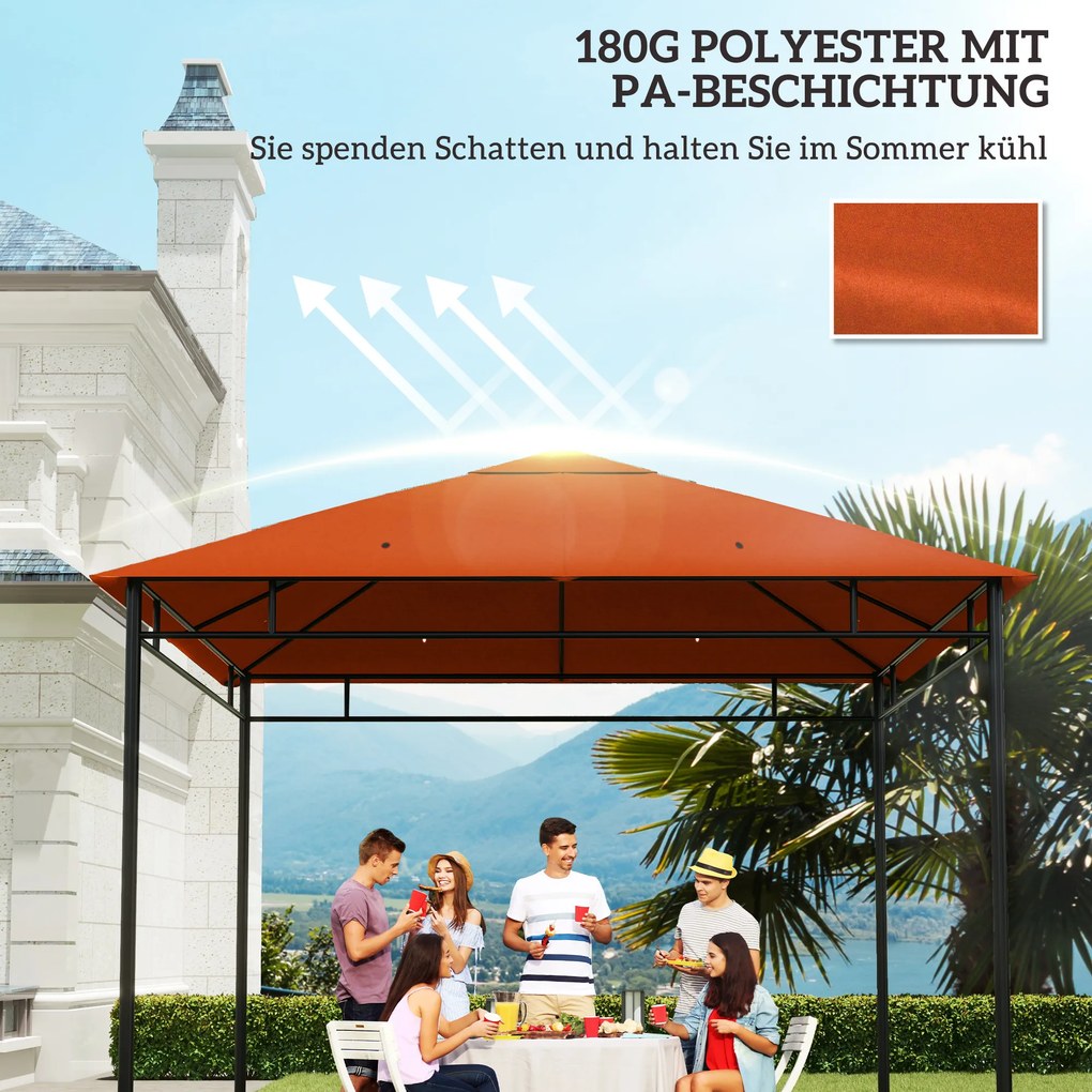 Outsunny náhradní střešní kryt altánu z polyesteru 2,98 x 2,95 m v oranžové barvě pro zahradní altán