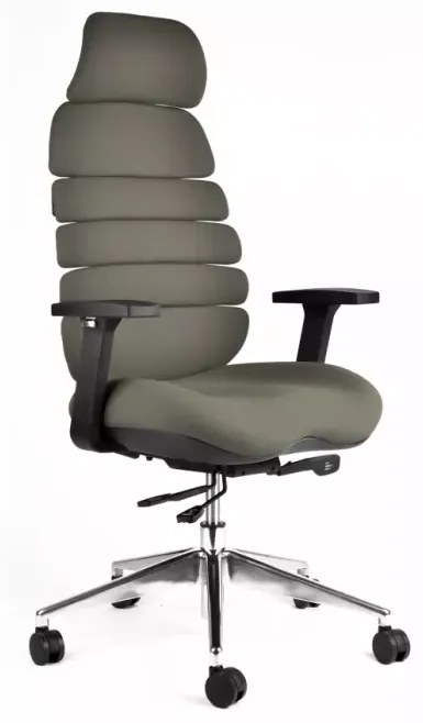 Kancelářská ergonomická židle SPINE s podhlavníkem — látka, nosnost 130 kg Tmavě šedá