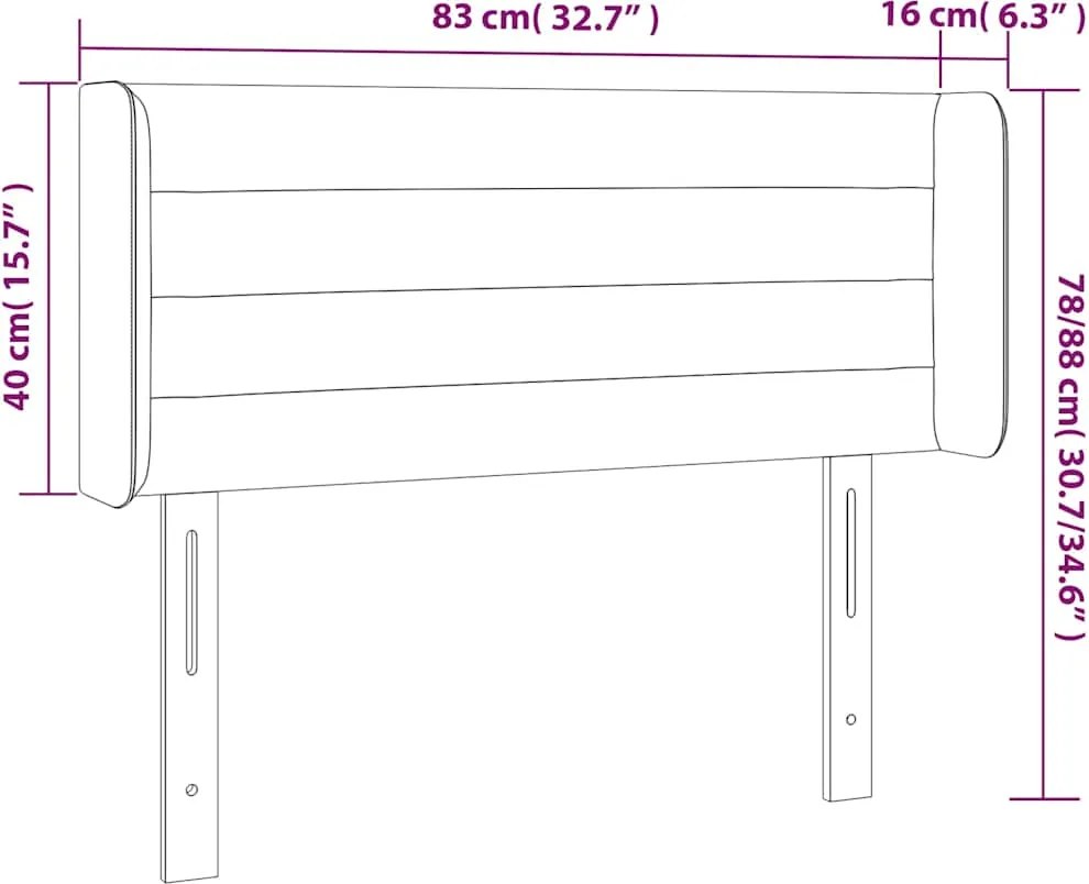 Čelo postele s LED tmavě hnědé 83 x 16 x 78/88 cm textil 3123353