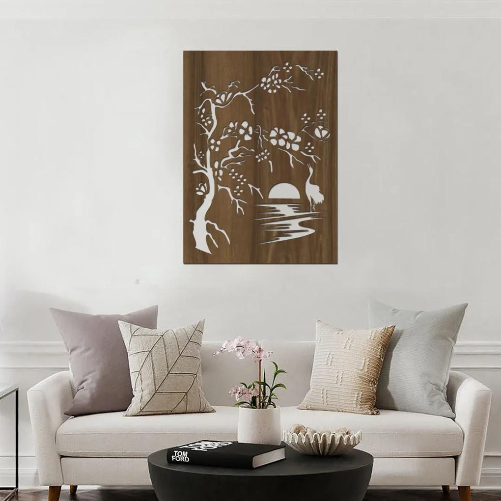 dřevo života Dřevěná dekorace na stěnu SAKURA Rozměry (cm): 80x112, Barevný vzor: Bílá