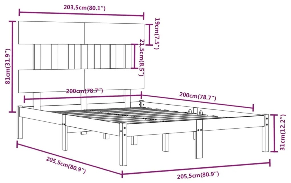 Rám postele bílý masivní dřevo 200 x 200 cm,  3104759