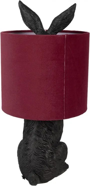 Černá stolní lampa králík s vínovým stínidlem Konijn – 20x43 cm