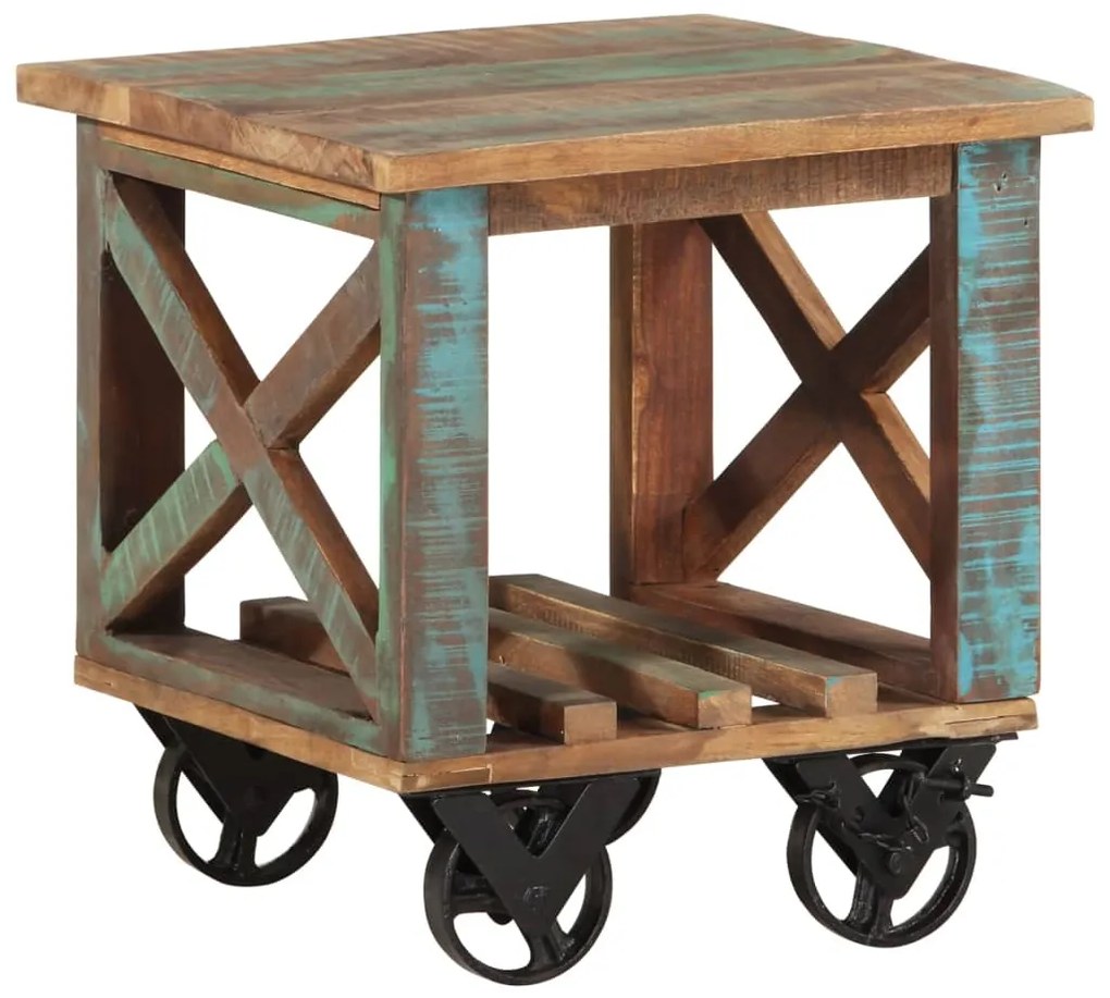 Odkládací stolek s kolečky 40x40x42cm masivní recyklované dřevo - Default Title
