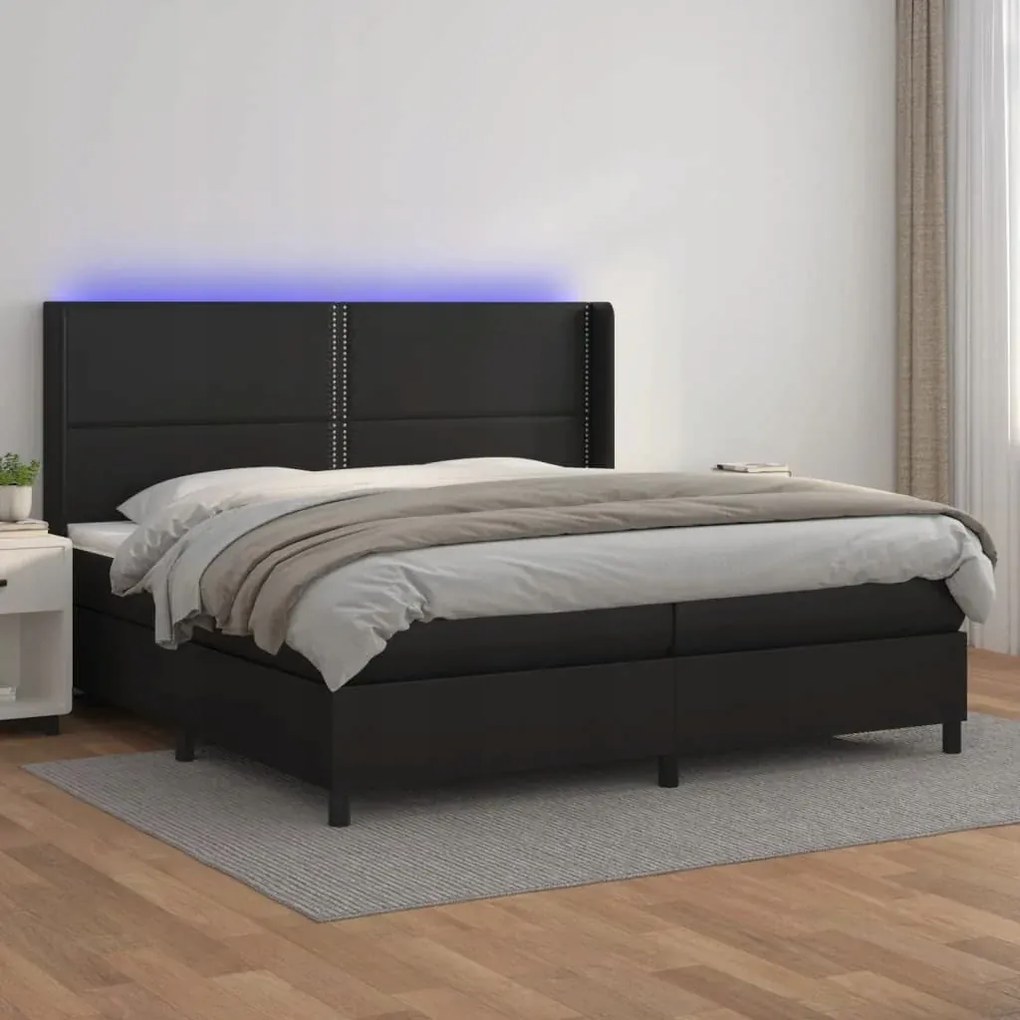 Box Spring Postel S Matrací A Led Černá Umělá Kůže Černá Hladké s hřebíky