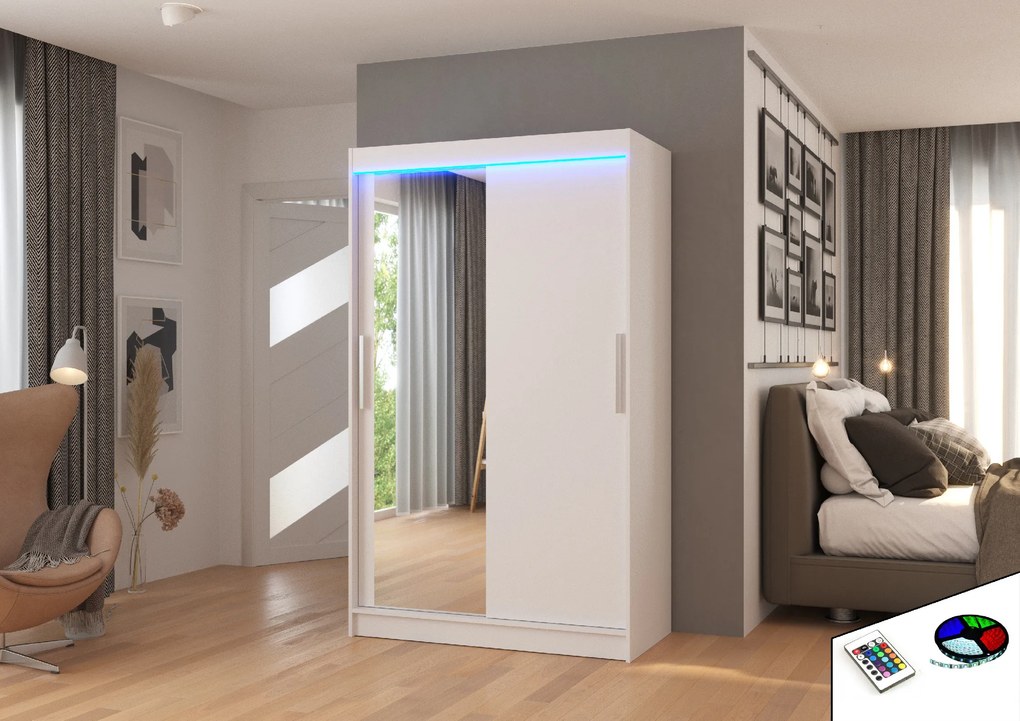 ADRK Furniture Posuvná skříň se zrcadlem a LED osvětlením BARIO 120 ADRK-SW-BAR-W-120+L
