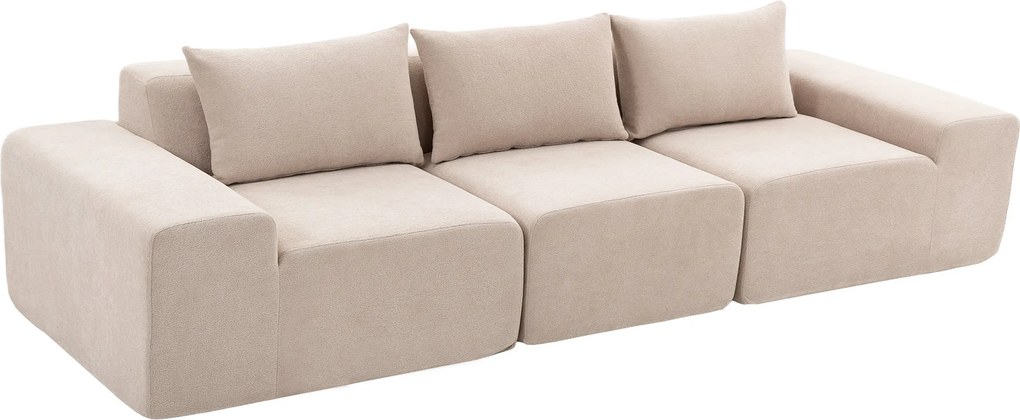 HOMCOM 3-místná pohovka z čenilu 320 cm, modulární pohovka, extra široký sedák a opěrky rukou, plně stlačená, béžová