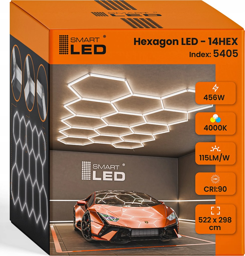Led lampa Hexagon Stropní panel Osvětlení do garáže Dílna 522 x 298 cm