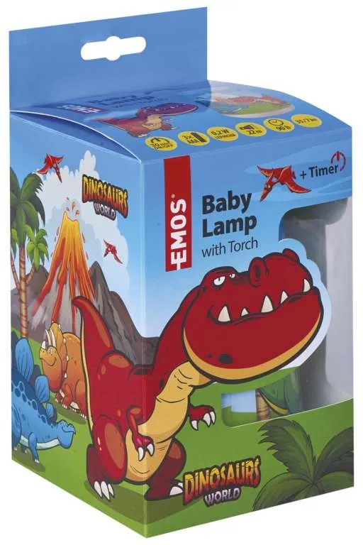EMOS Dětská LED lampa se svítilnou Dino na baterie