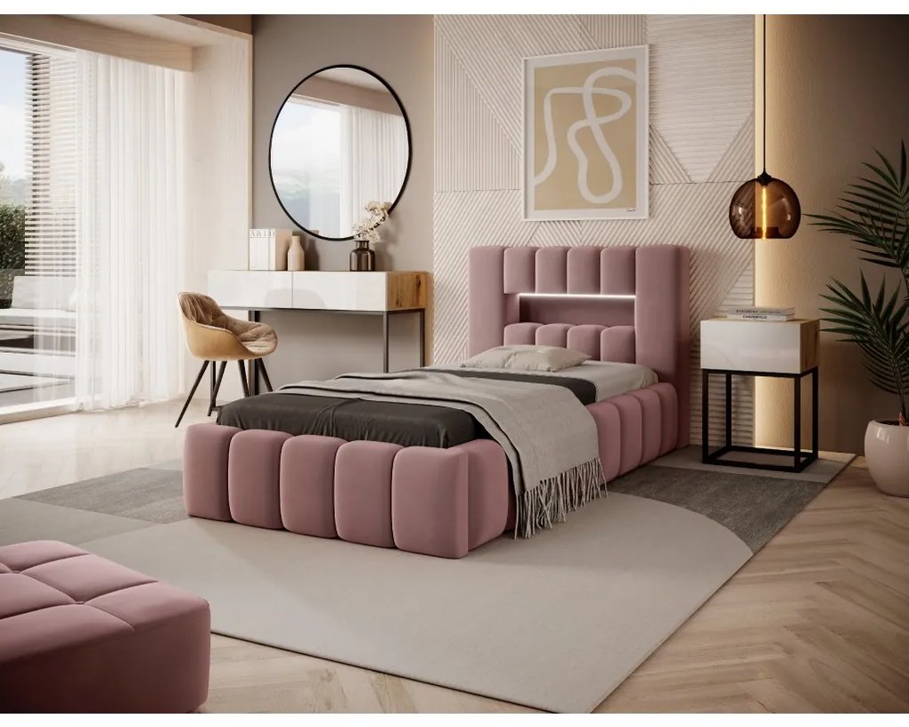 Eltap Čalouněná postel Lamica s úložným prostorem - ocel Materiál a barva potahu: Nube 24 - růžová, Rozměry (cm): 90x200