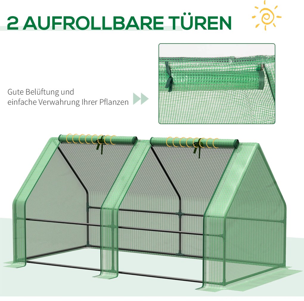 Outsunny skleník 180x90x90cm pro rajčata a rostliny, robustní chladicí rám odolný proti povětrnostním vlivům v zelené barvě