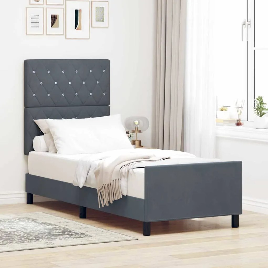 Postel s boxspringem s čelo Tmavě šedá 80 x 200 cm samet 3344838