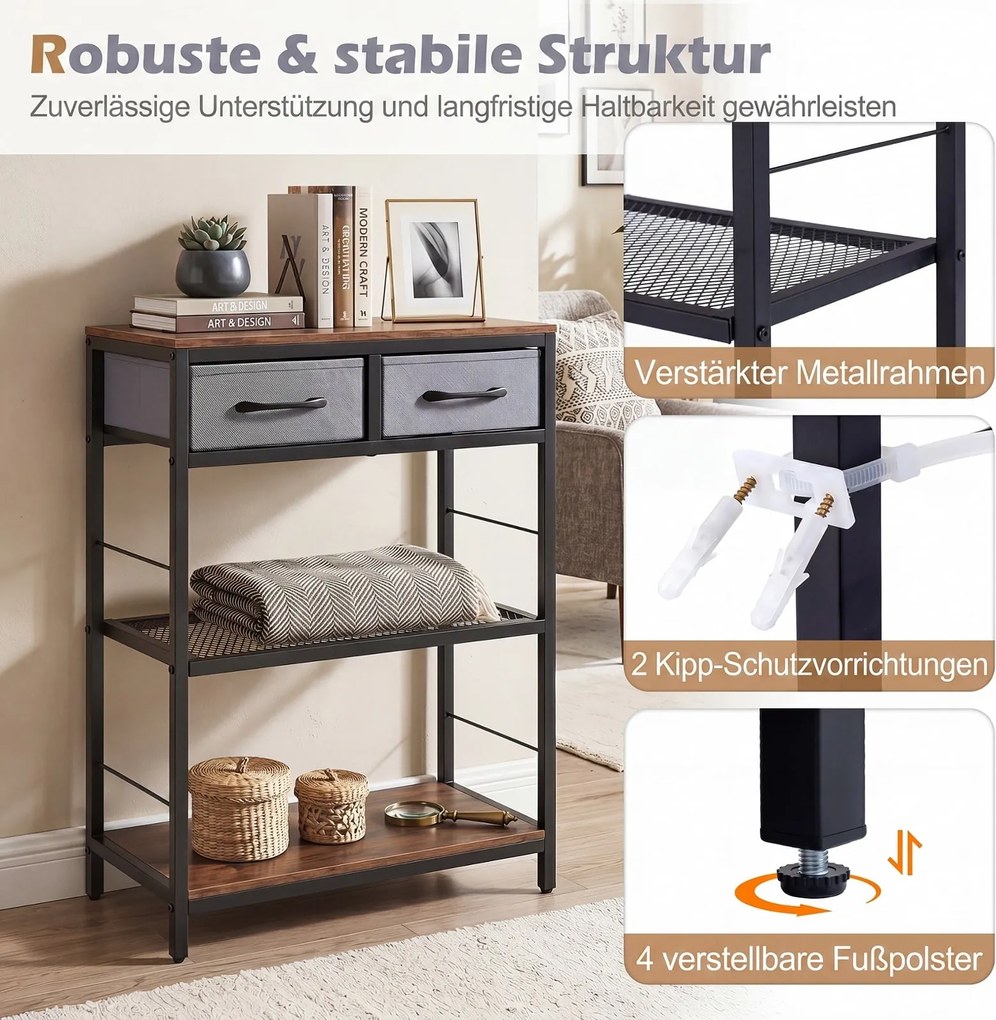 Costway Úzký konzolový vstupní stolek s 2 látkovými zásuvkami a otevřenými