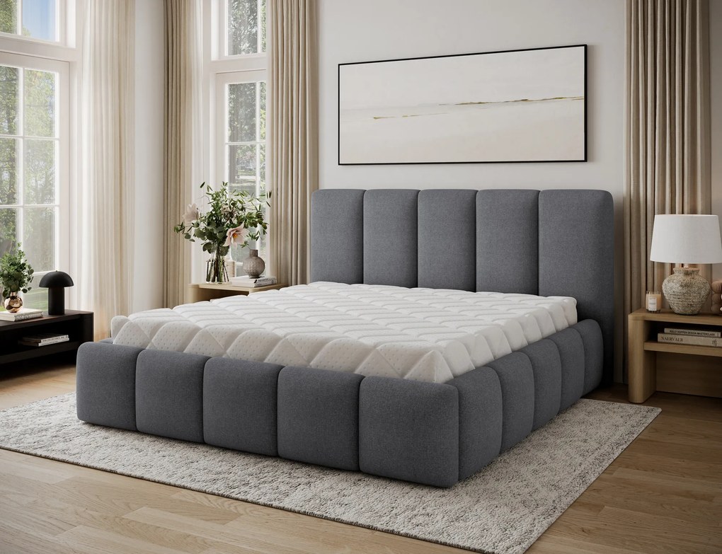 Postel Edvige + Dřevěný rám + plynový výtah + kontejner 140x200