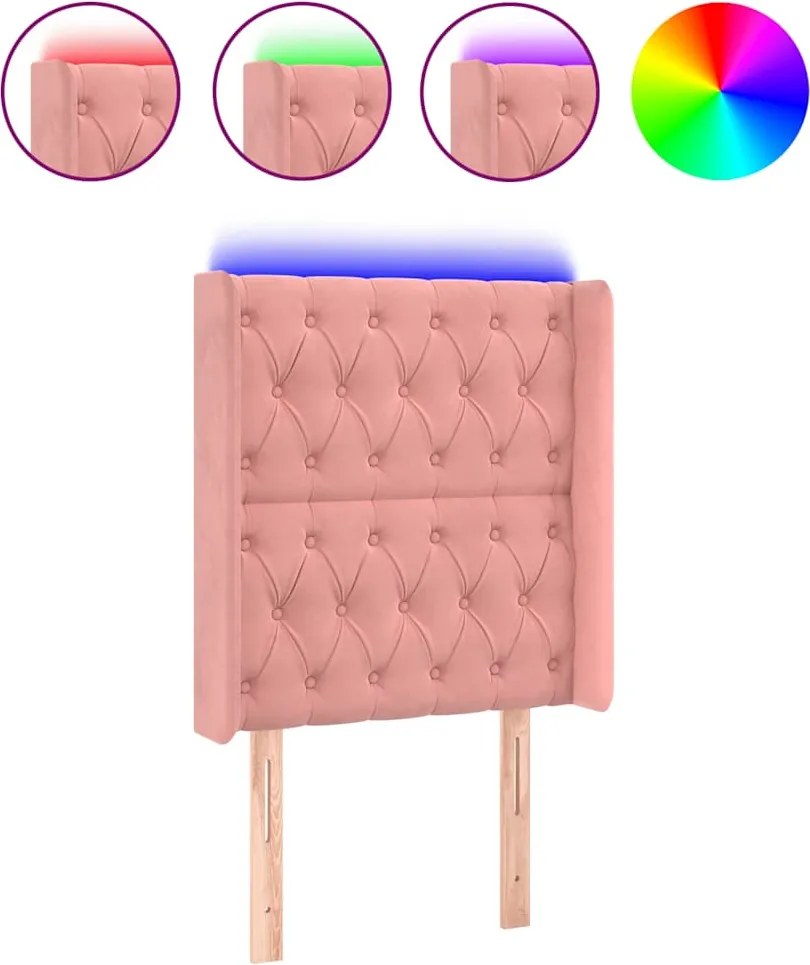 Čelo postele s LED růžové 83 x 16 x 118/128 cm samet 3124419