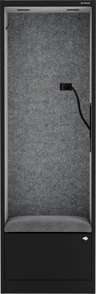 Kancelářská akustická kabina se sedátkem a USB-C portem, korpus černý / sedák šedá, 600 mm: SALLY MentalBox