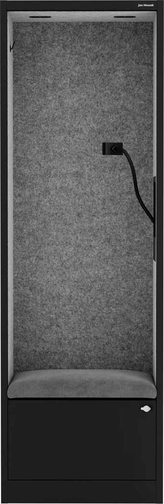 Skříň se sedákem a zónou ticha SALLY MentalBox, černá konstrukce, šedý sedák, 1850 x 600 x 400 mm
