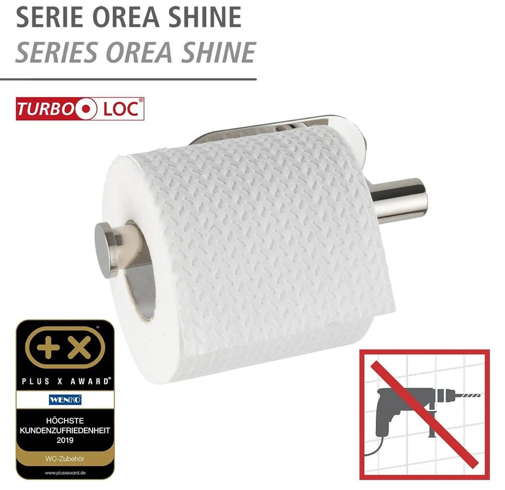 WENKO Držák WC papíru BEZ VRTÁNÍ TurboLoc OREA SHINE kovově lesklý 4x16x7 cm