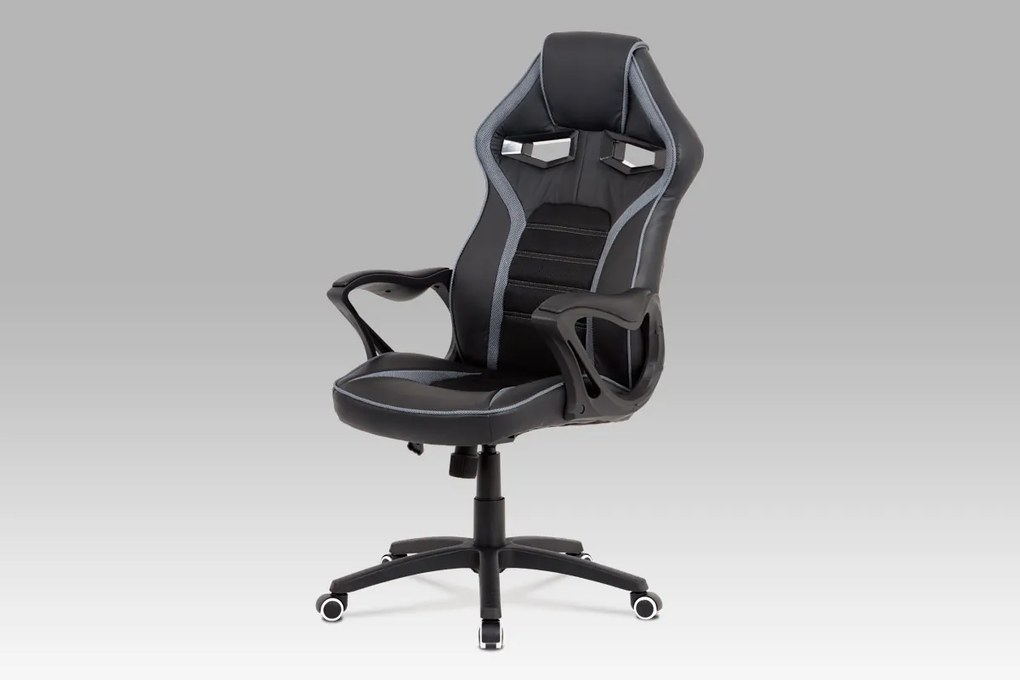 Kancelářská židle šedá s houpacím mechanismem v kombinaci látky MASH a ekokůže KA-G406 GREY AKCE