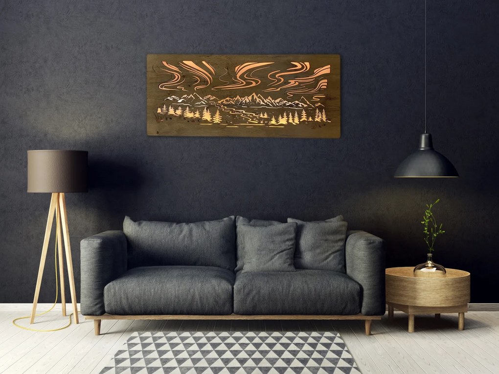Li-Go "Polární záře" světelný RGBW obraz 230V 120x50cm provedení povrchu: dub světlý