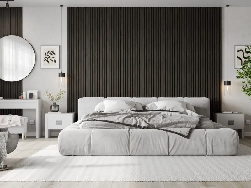 Mexen Lam-F, akustické stěnové lamely 275 × 30 cm, plstěný podklad 8 mm, technická dýha, ořech stříbřitý, S105-275307-3015-009