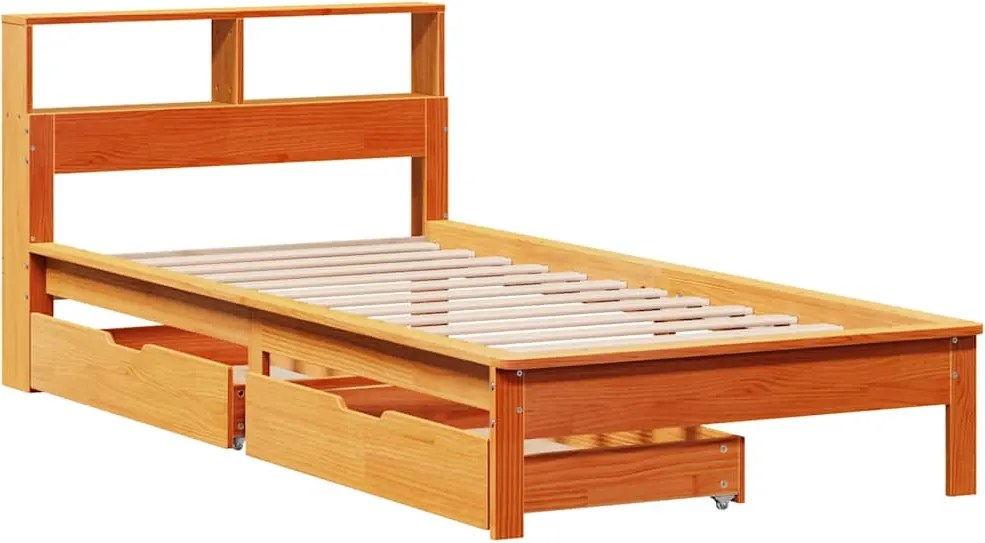 Postel s knihovnou bez matrace hnědá 100x200 cm masiv borovice 3309817