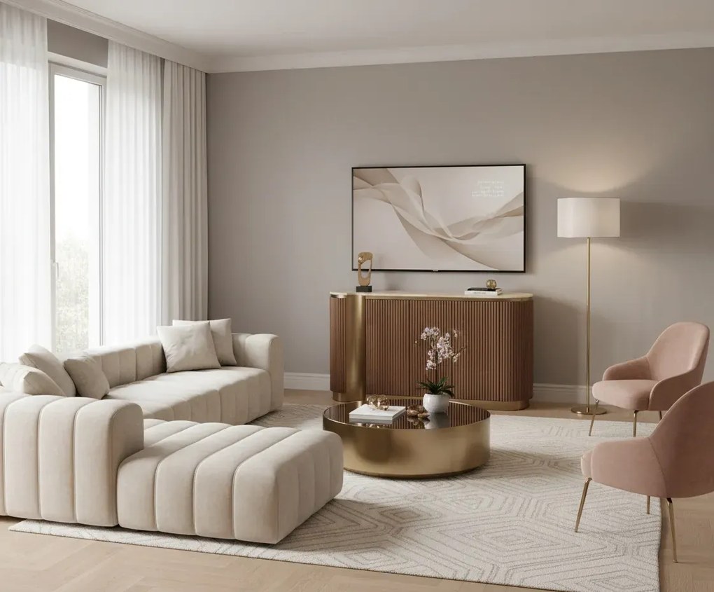 Komoda Stilig ST917 158 cm ořech/zlatá/travertin