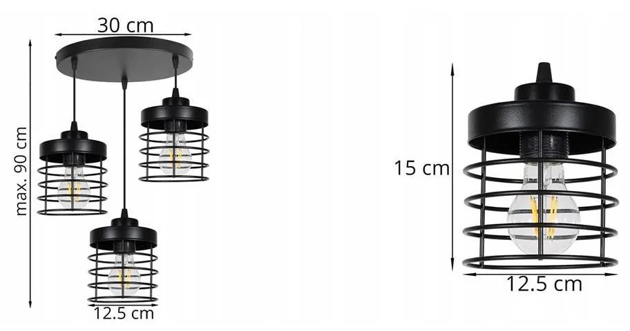 Závěsné svítidlo RASTI, 3x drátěné stínítko (výběr ze 2 barev), O