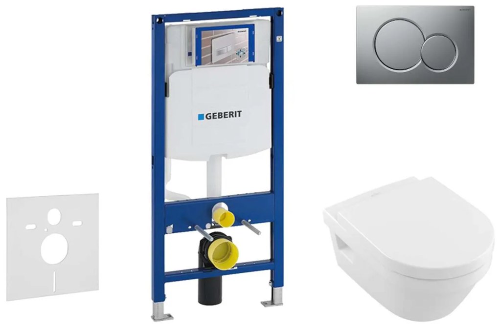 Geberit Duofix - Set předstěnové instalace, klozetu a sedátka Villeroy & Boch, tlačítka Sigma01, DirectFlush, SoftClose, CeramicPlus, matný chrom 111.300.00.5 NB3