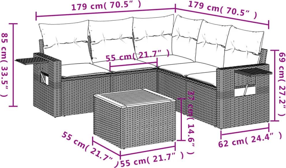 vidaXL 6dílná zahradní sedací souprava s poduškami polyratan [3256888]