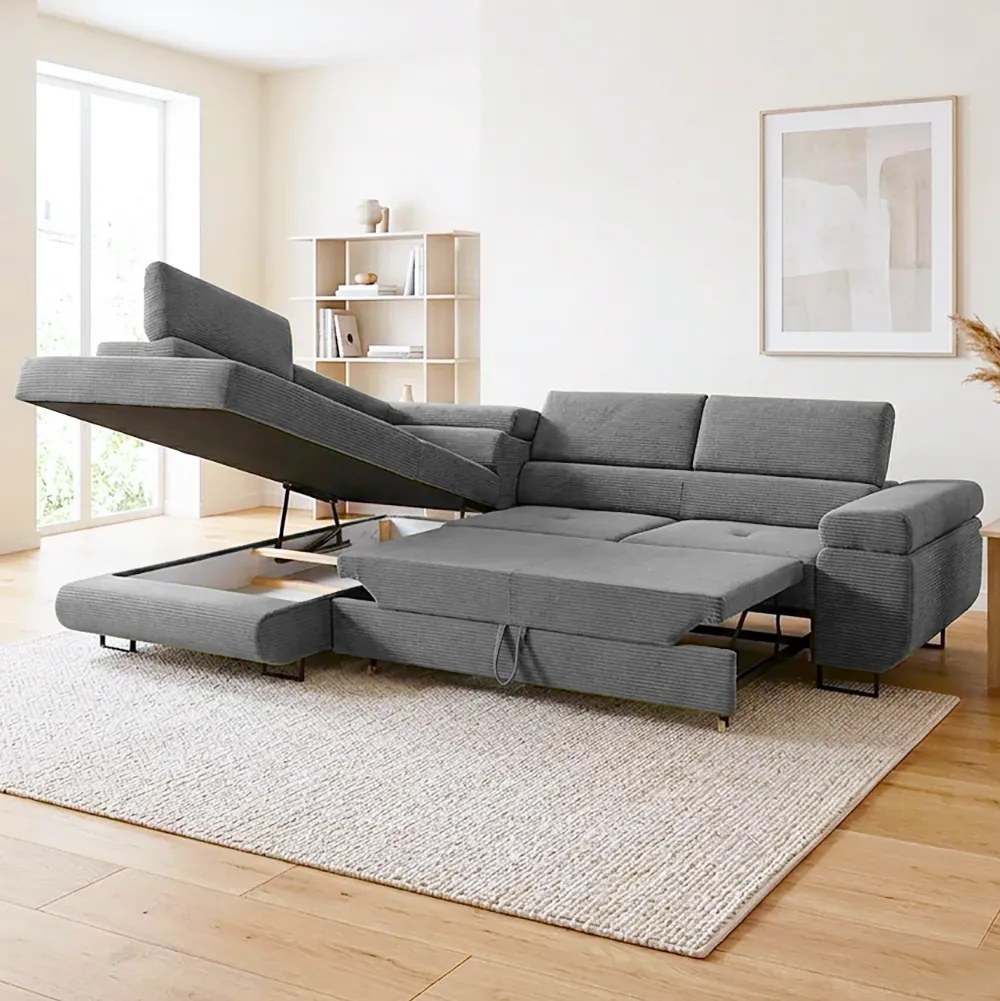 Sedací souprava GREIZ | 203x275 cm | levá | rozkládací + úložný prostor | lincol 85D šedá | 3D manšestr