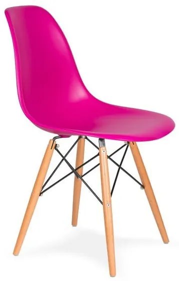 Culty Růžová plastová židle DSW s bukovou podnoží
