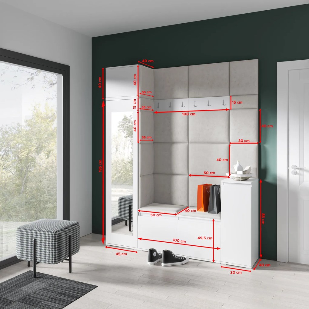 Eka Předsíňová stěna s čalouněnými panely Trinity 29 - Grafit / Světlá růžová 2319