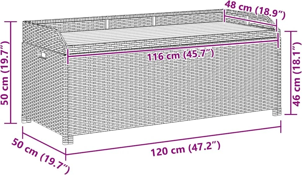 vidaXL Marketos Zahradní lavice s úložným prostorem 120 cm polyratan černá