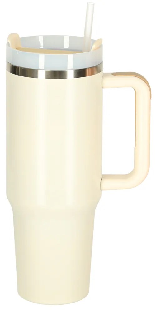 Creative Corner Termohrnek s brčkem a rukojetí termoska 1200ml krémová