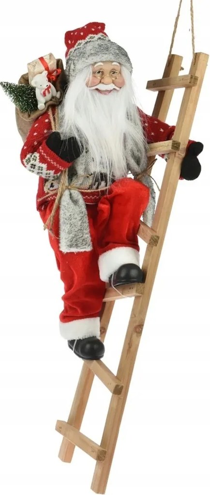 Vánoční figurka Santa Clause na žebříku Mikolaj 65 cm červená