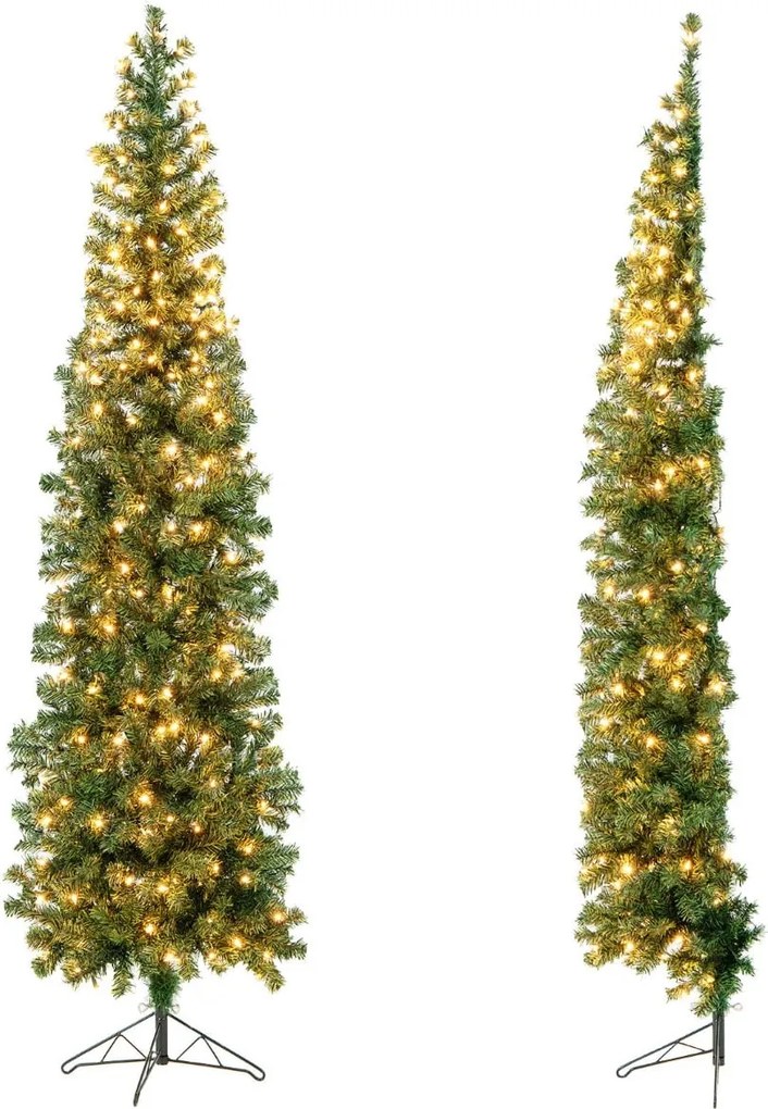 Costway 210 cm Umělý poloviční vánoční stromeček sváteční strom s 150 LED světly