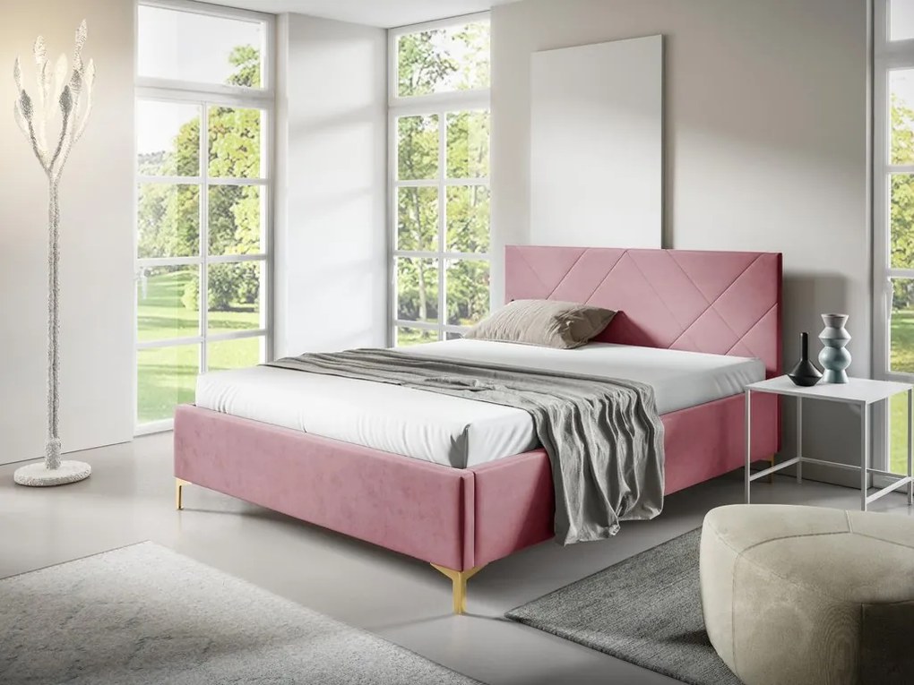 Eka Čalouněná postel SARAH+ 90x200 cm Barva látky Trinity: Světle růžová (Trinity 2319), Úložný prostor: S dřevěným rámem úložného prostoru