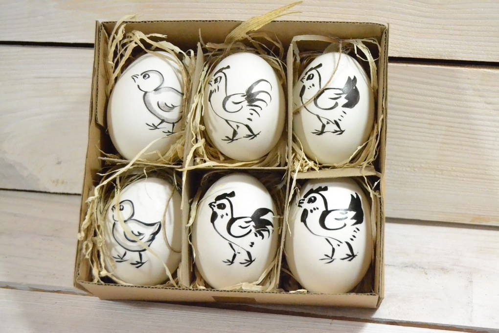 Velikonoční vajíčka v krabici (6 ks v balení) VZOR 3. (16,5x5,5x15,5 cm)