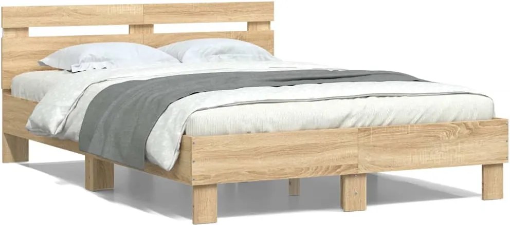 Rám postele s čelem a LED osvětlením dub sonoma 120 x 190 cm 3207576