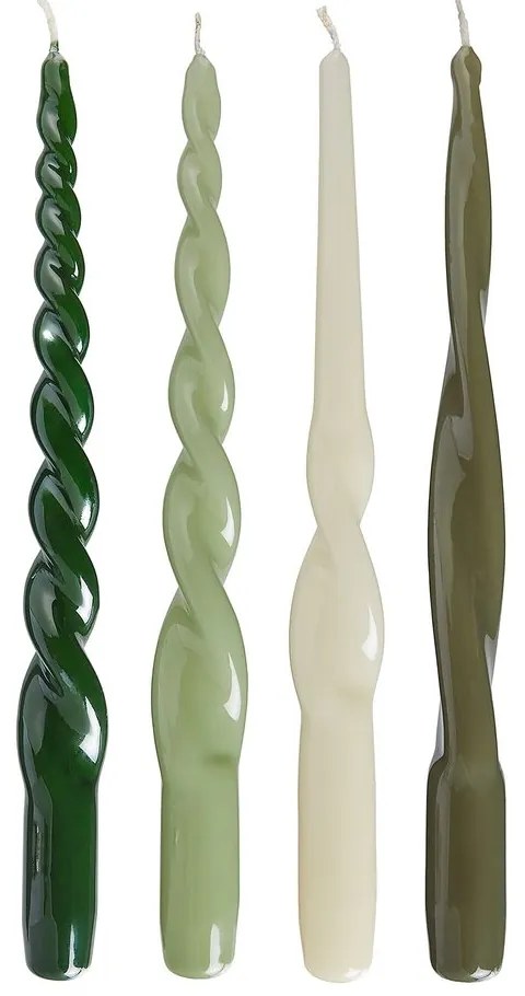 TWISTED Sada svíček 4 ks 29 cm - zelená
