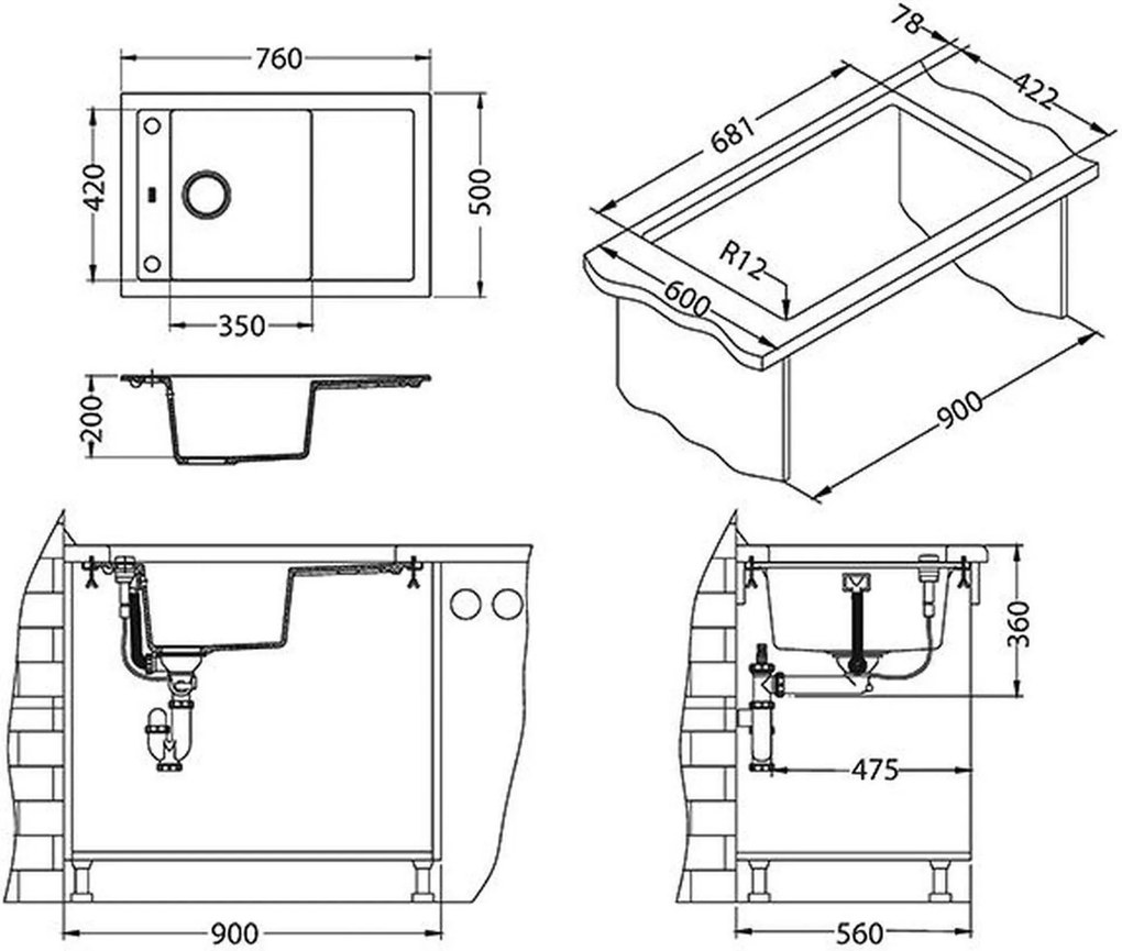 ALVEUS Set FORMIC 30 dřez 760x500 mm + baterie ZINA, Twilight 05