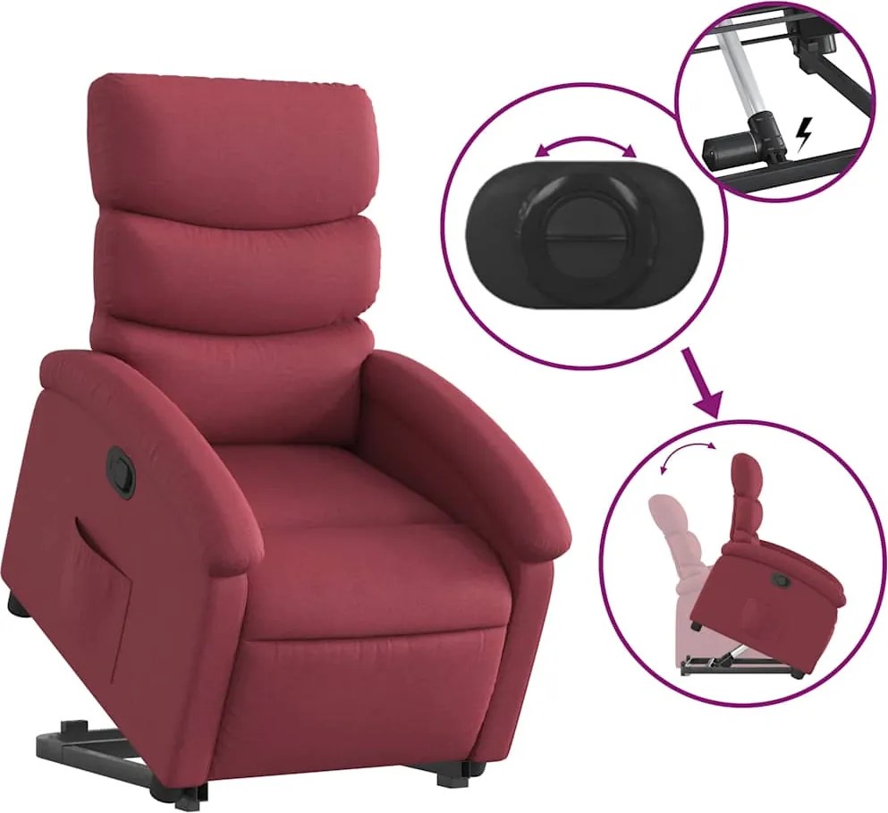Zvedací polohovací křeslo vínové textil 3203981