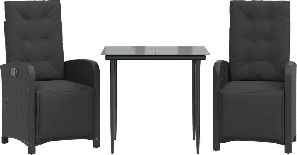 3dílný bistro set s poduškami černý polyratan 3212528
