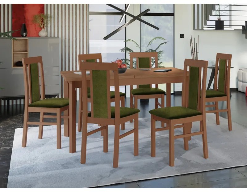 Rozkládací stůl se 6 židlemi - AL34, Barva dřeva: ořech, Potah: Soro 28