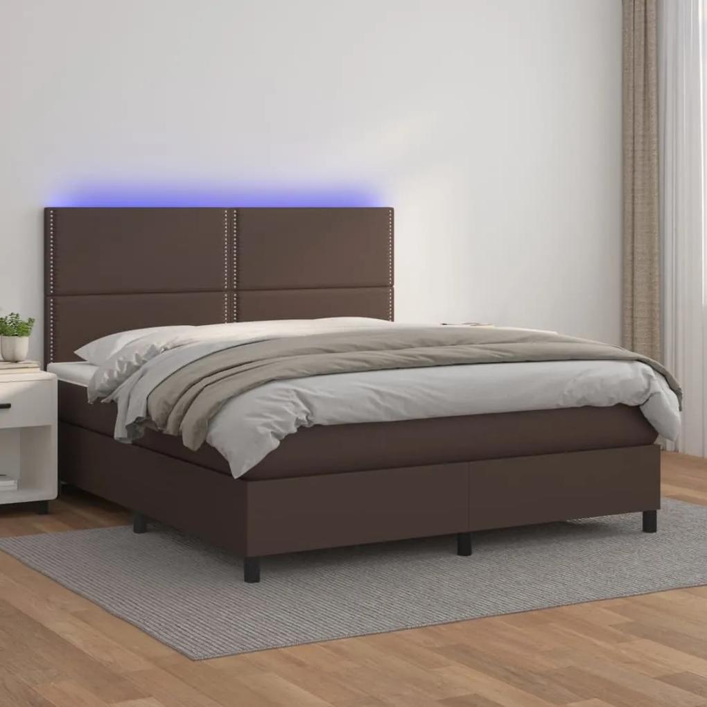 Box spring postel s matrací a LED hnědá 140x200 cm umělá kůže,  3135888